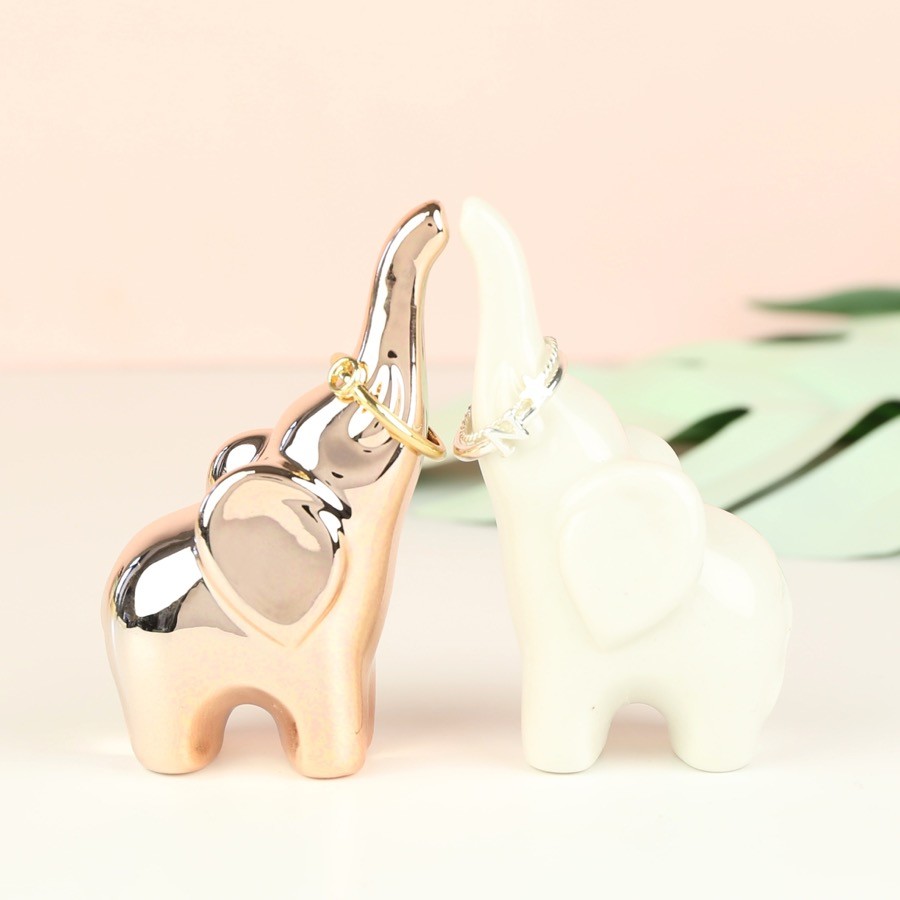 White Ceramic Elephant Ring Holder