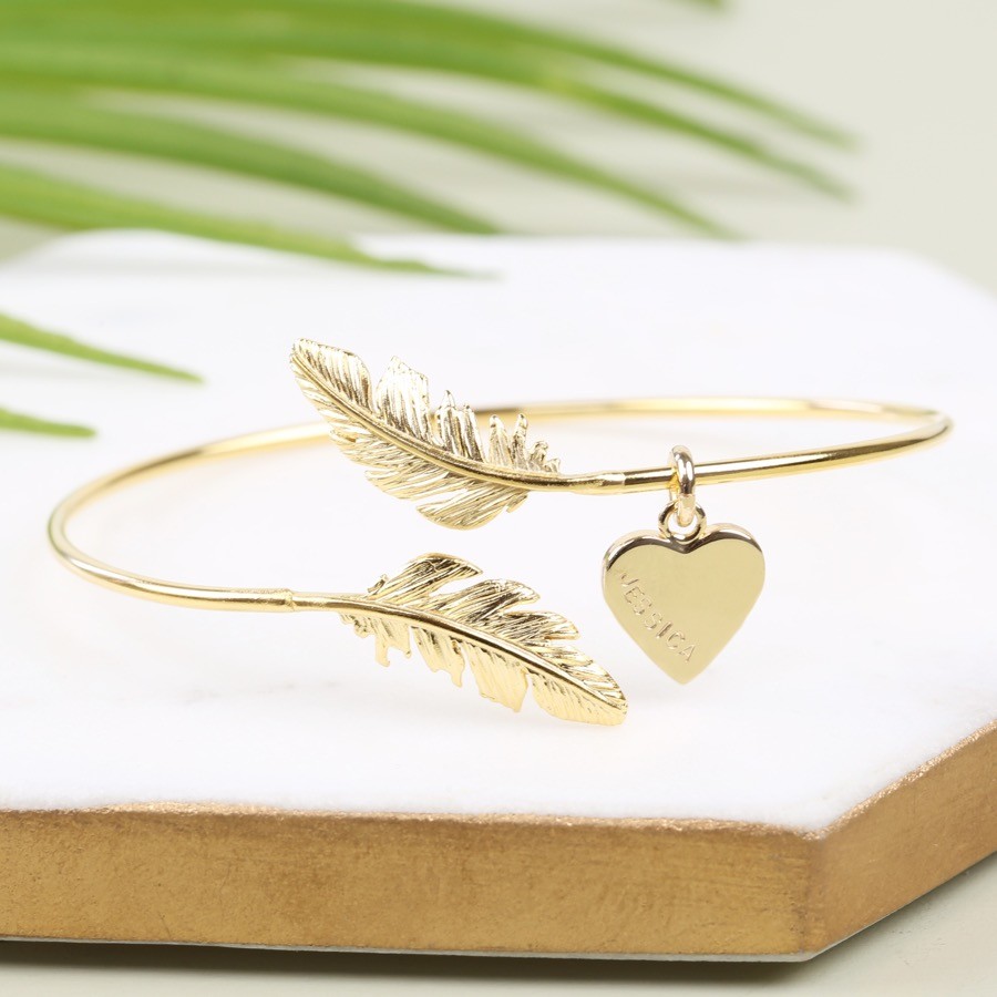 Feather Bangle with Name | Women's Jewellery | Lisa Angel