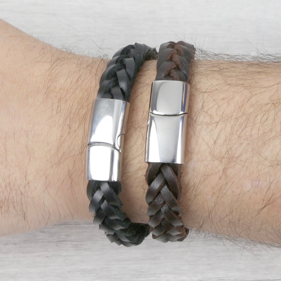 Men's Thick Black Woven Leather Bracelet | Lisa Angel