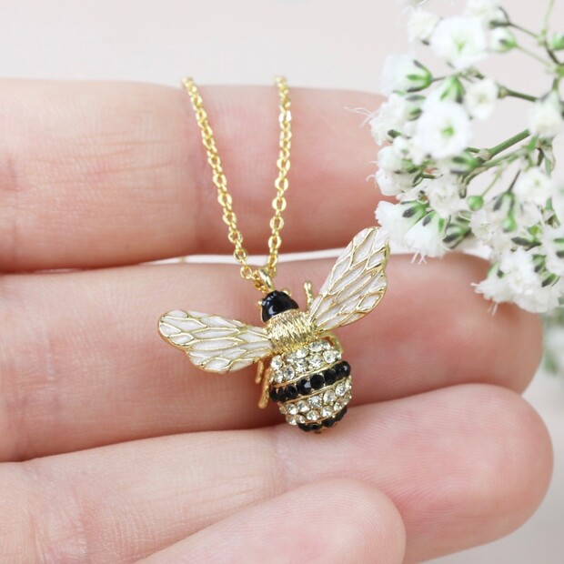 Big Crystal Bee Pendant Necklace in Gold | Lisa Angel Jewellery
