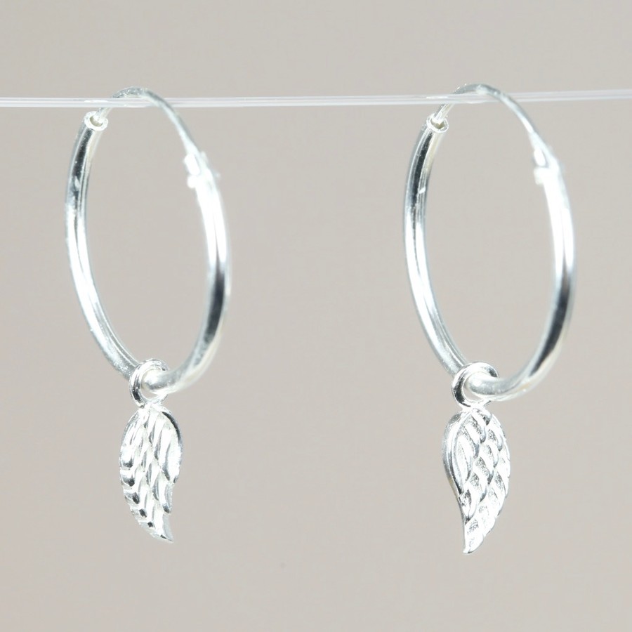 Wing Charm Sterling Silver Hoop Earrings | Lisa Angel