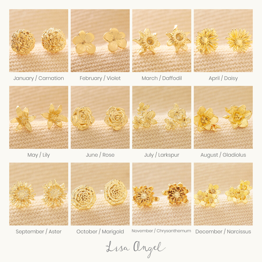 Tiny Birth Flower Stud Earrings in Gold | Lisa Angel