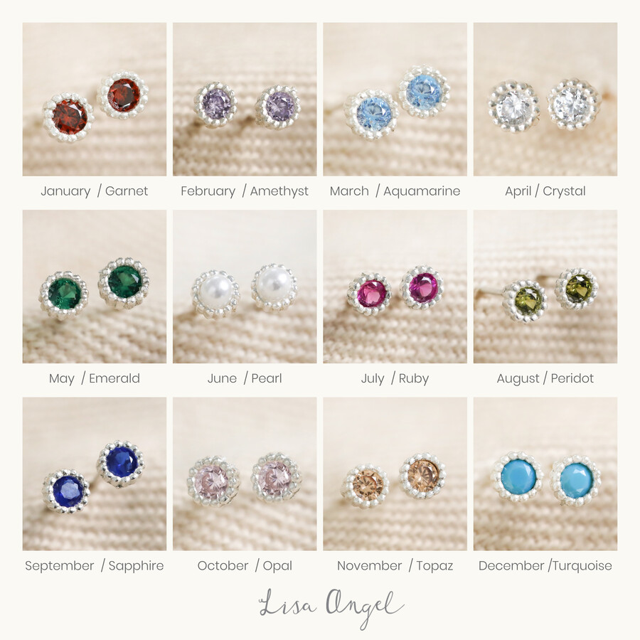 Sterling Silver Birthstone Stud Earrings | Lisa Angel