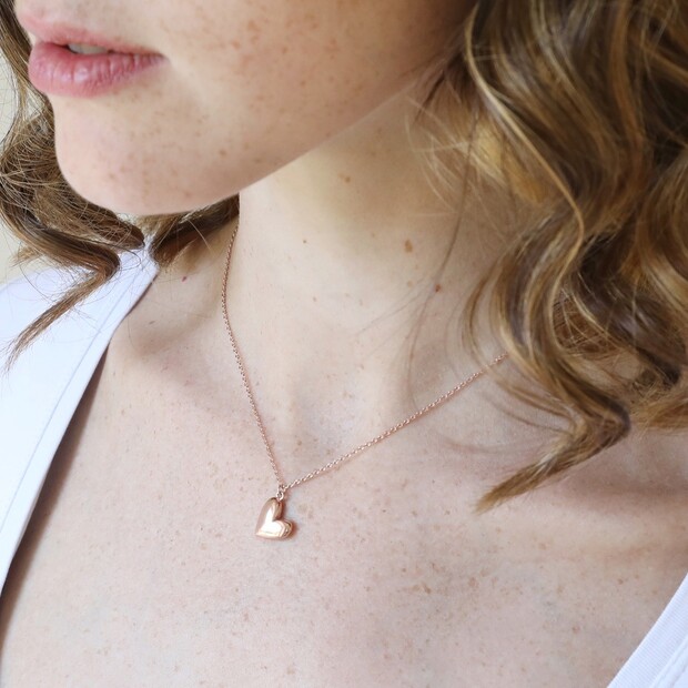 3D Heart Pendant Necklace in Rose Gold| Lisa Angel Jewellery