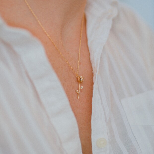 Stem Rose Pendant Necklace in Gold | Lisa Angel Jewellery