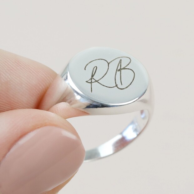 Engraved Initials Sterling Silver Signet Ring | Lisa Angel
