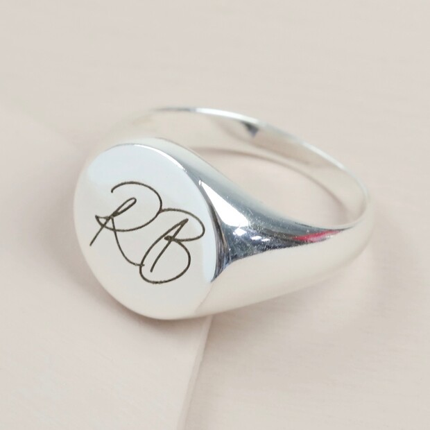 Engraved Initials Sterling Silver Signet Ring | Lisa Angel