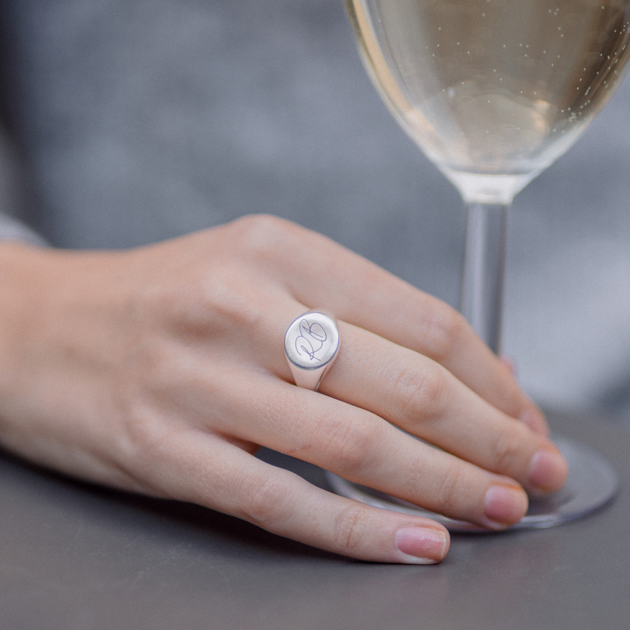 Engraved Initials Sterling Silver Signet Ring | Lisa Angel