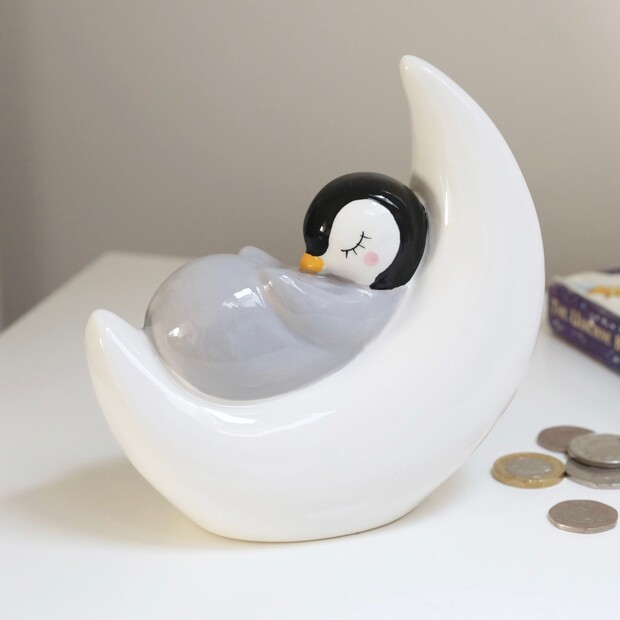 Sleeping Penguin Moon Money Box | Lisa Angel Home