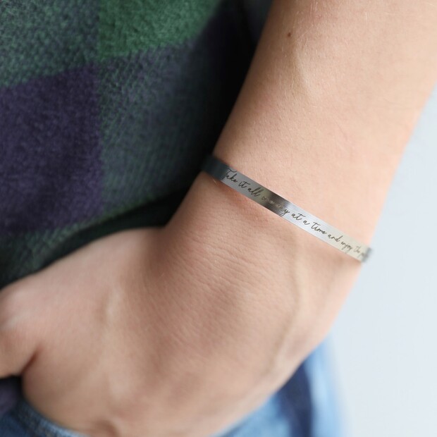 Men's Engraved Stainless Steel Torque Bangle | Lisa Angel