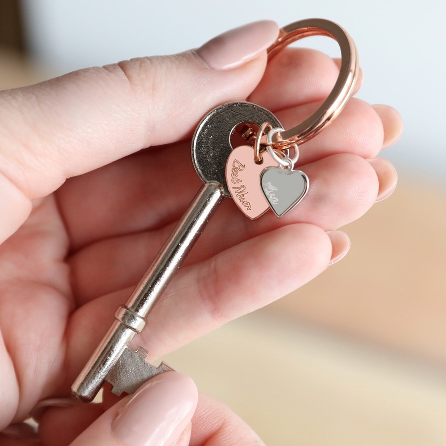 Personalised Double Heart Charm Keyring | Lisa Angel
