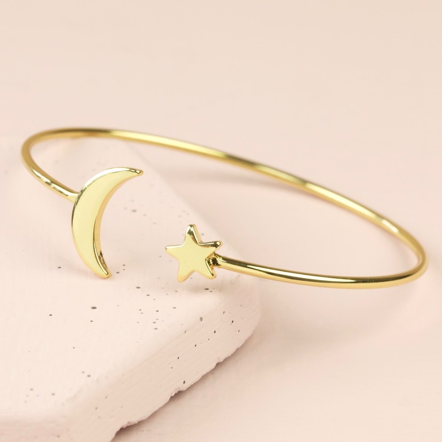 Gold Moon and Star Open Bangle | Lisa Angel Jewellery