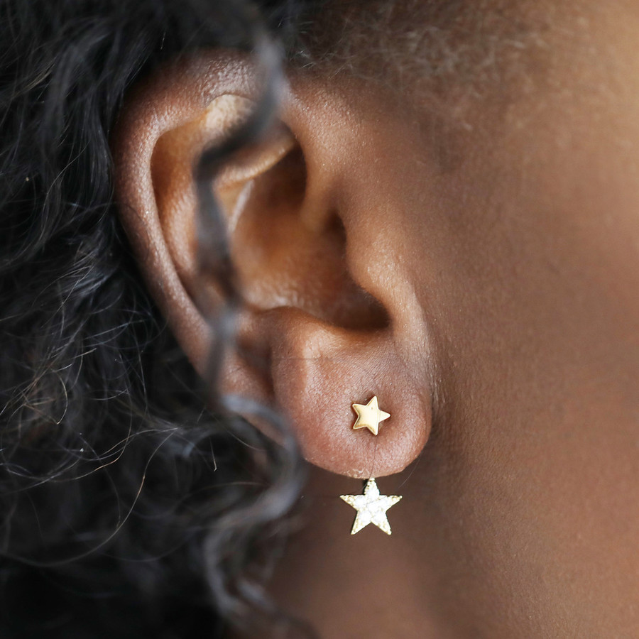 Crystal Moon and Star Jacket Earrings in Gold | Lisa Angel
