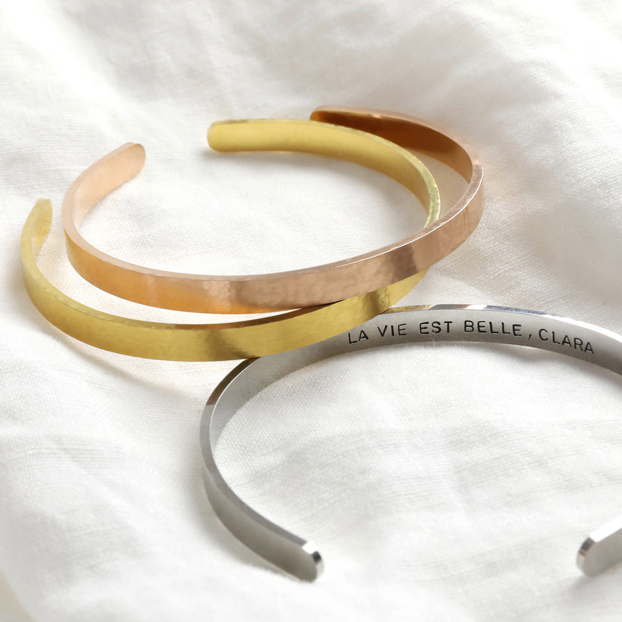 Personalised Hammered Stainless Steel Bangle | Lisa Angel