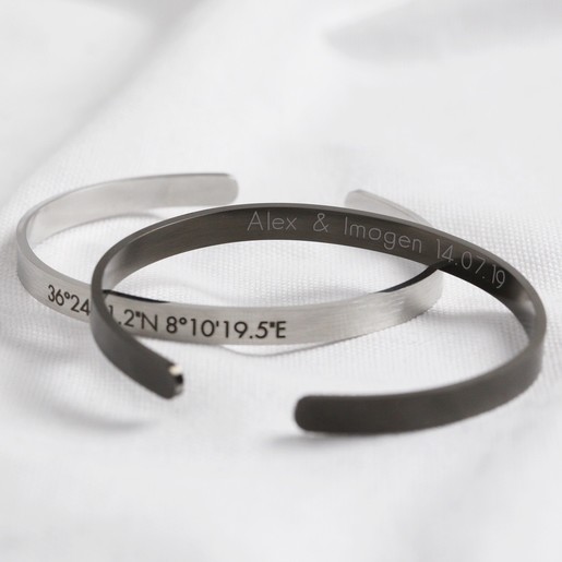 Men's Engraved Stainless Steel Torque Bangle | Lisa Angel Men