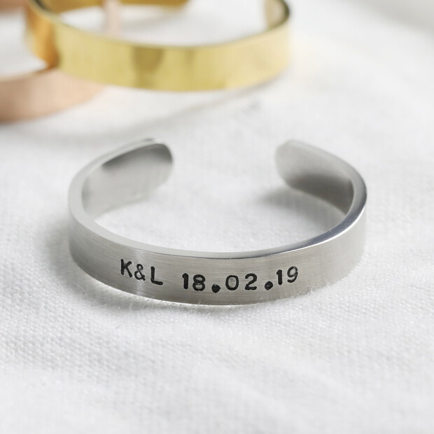 Personalised Adjustable Stainless Steel Bar Ring | Lisa Angel