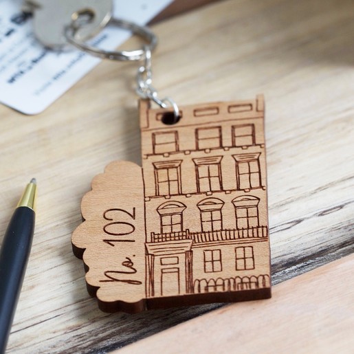 Personalised Wooden House Keyring | Lisa Angel