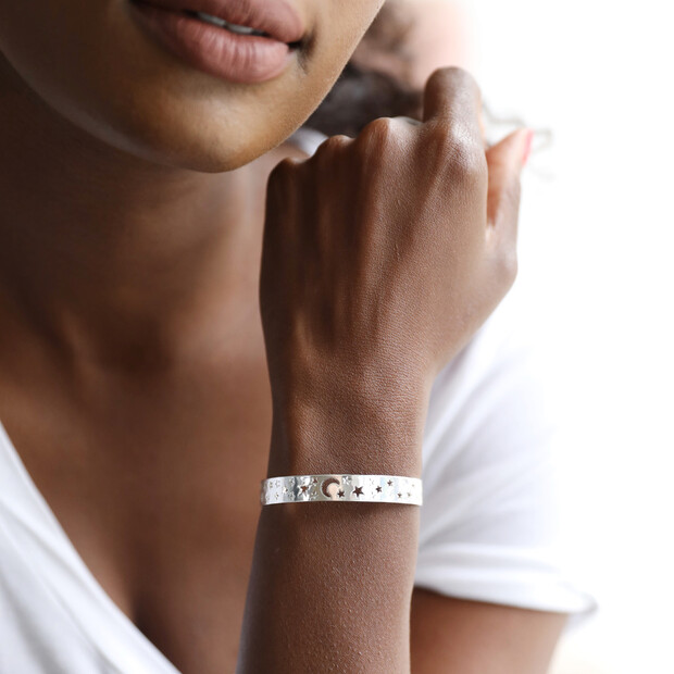 Open Moon and Stars Bangle in Silver | Lisa Angel