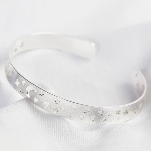 Open Moon and Stars Bangle in Silver | Lisa Angel