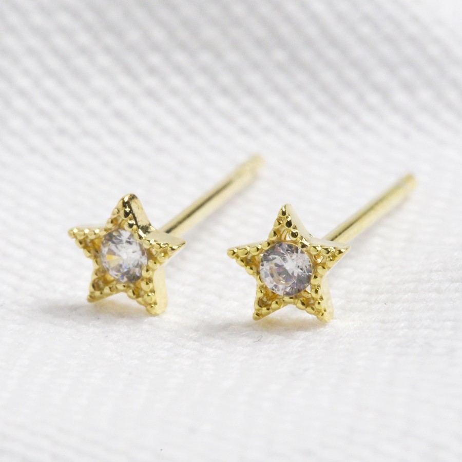 Tiny Gold Sterling Silver Crystal Star Stud Earrings | Lisa Angel