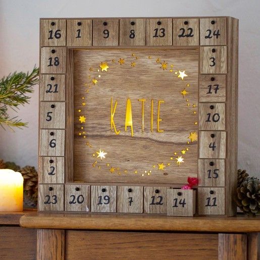 Personalised Stars Wooden Advent Calendar Light | Lisa Angel