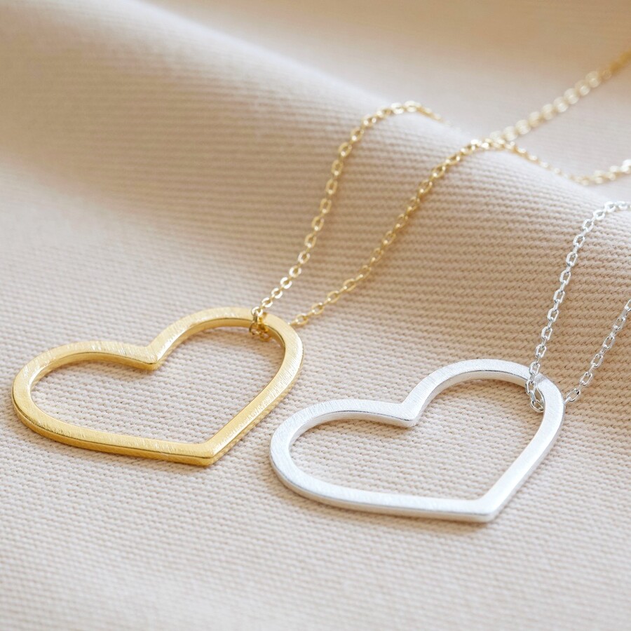 Large Heart Outline Necklace in Silver | Jewellery | Lisa Angel