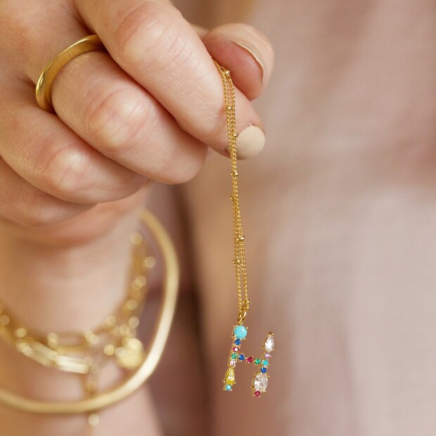 Rainbow Crystal Initial Necklace in Gold | Jewellery | Lisa Angel