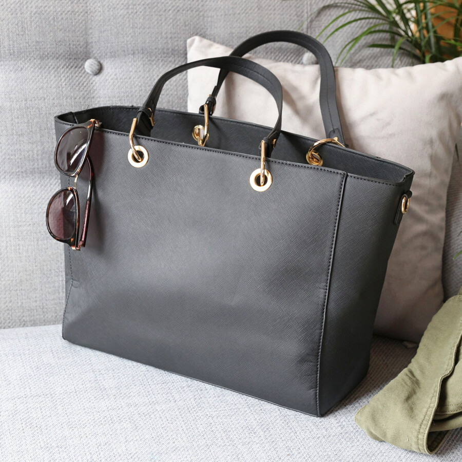 Large Black Vegan Leather Shopper Tote | Lisa Angel