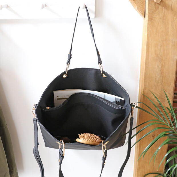 Large Black Vegan Leather Shopper Tote | Lisa Angel