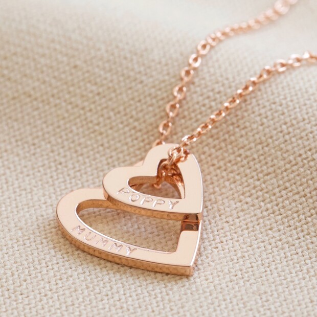 Personalised Double Heart Outline Pendant Necklace | Lisa Angel