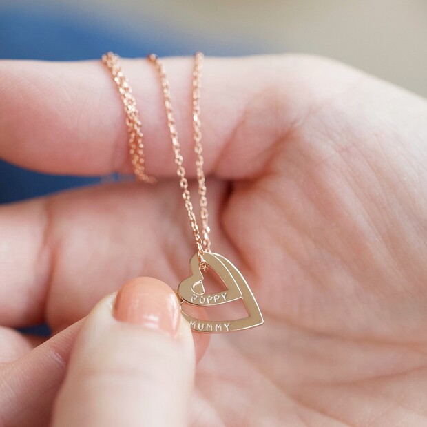Personalised Double Heart Outline Pendant Necklace | Lisa Angel