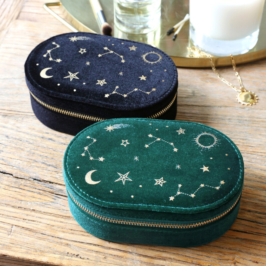 Starry Night Velvet Oval Jewellery Case in Black | Lisa Angel