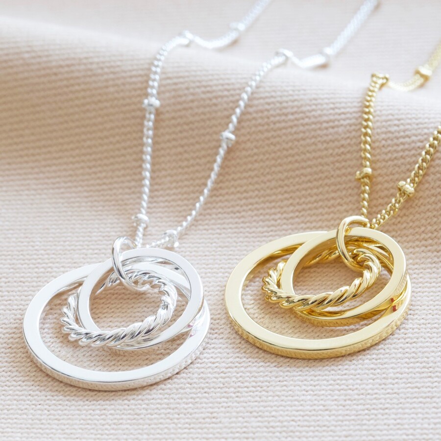 Mixed Interlocking Rings Necklace in Silver | Lisa Angel