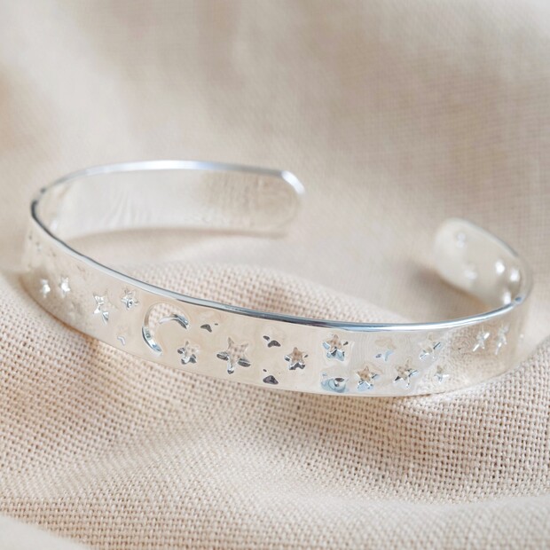 Open Moon and Stars Bangle in Silver | Lisa Angel