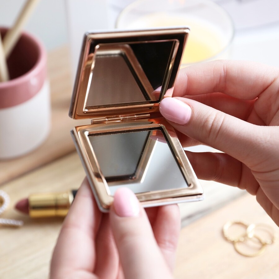 Personalised Birth Flower Grey Square Compact Mirror | Lisa Angel