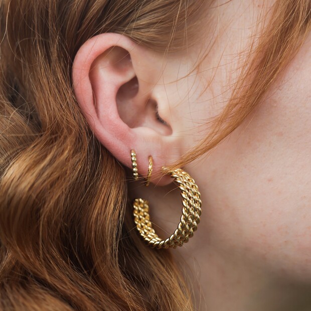 Triple Chain Hoop Earrings in Gold | Lisa Angel