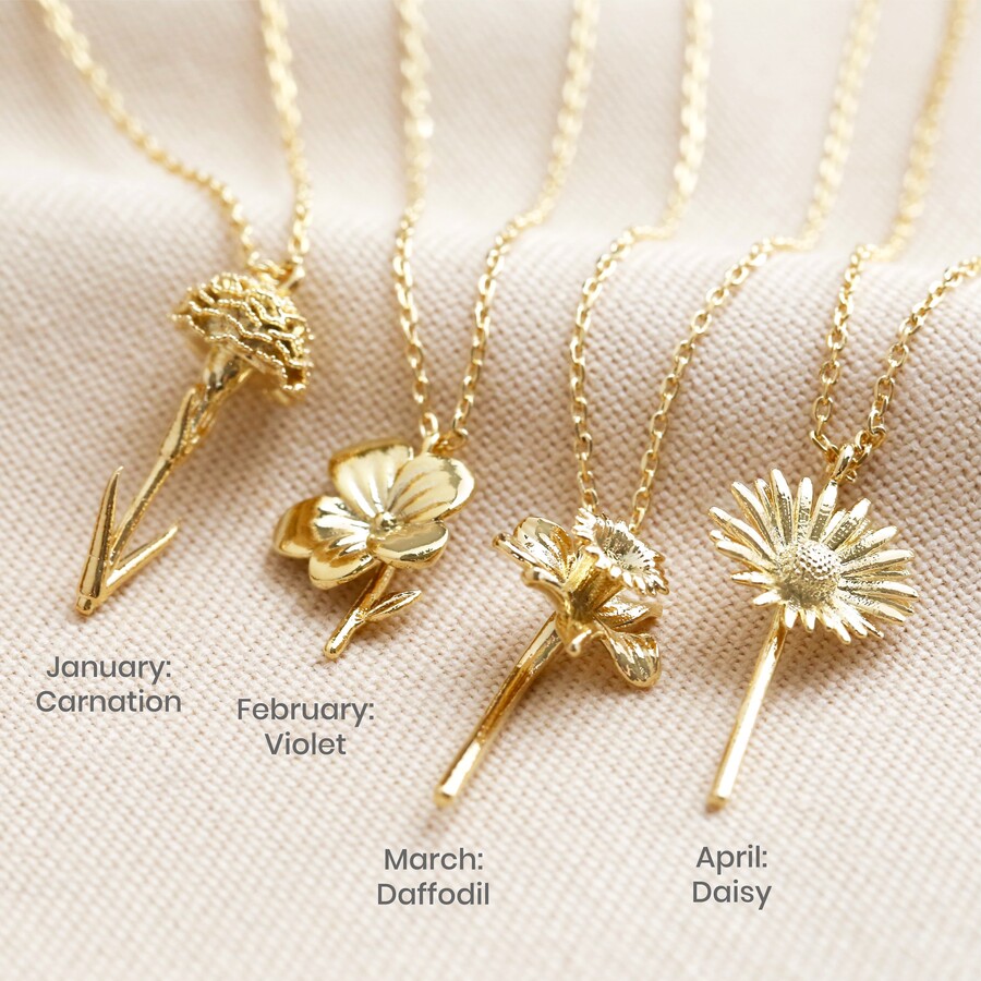 Birth Flower Pendant Necklace in Gold | Lisa Angel