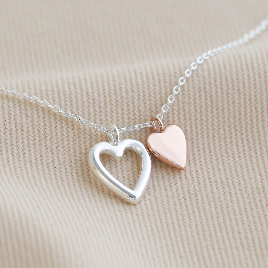 Mixed Metal Double Heart Necklace | Lisa Angel