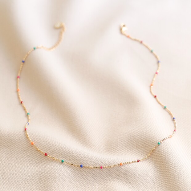 Rainbow Enamel Bead Chain Necklace in Gold | Lisa Angel