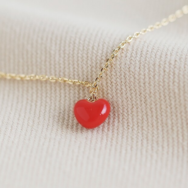 Tiny Red Enamel Heart Necklace | Lisa Angel