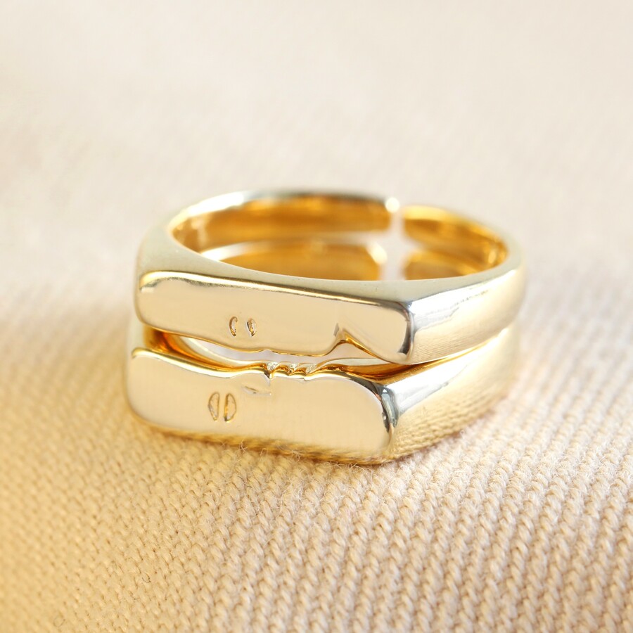 Set of 2 Kissing Face Rings in Gold | Lisa Angel