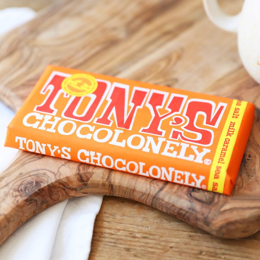Tony's Chocolonely Caramel Sea Salt Chocolate Bar | Lisa Angel