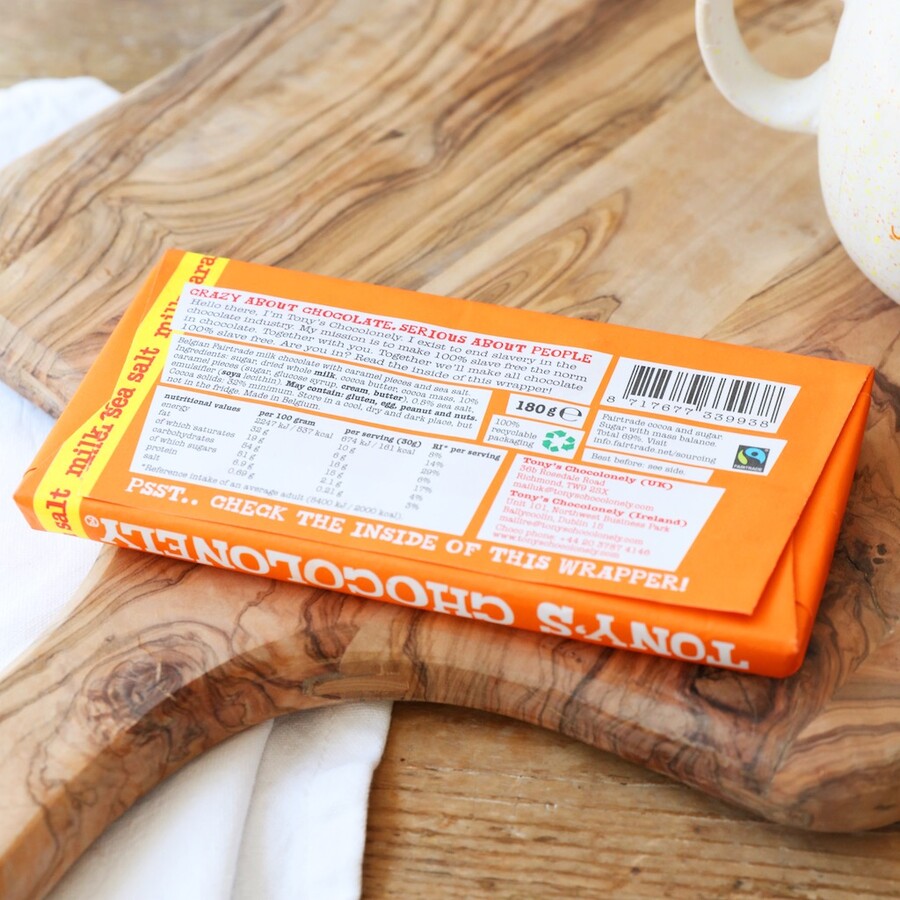 Tony's Chocolonely Caramel Sea Salt Chocolate Bar | Lisa Angel