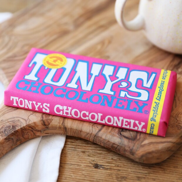 Tony's Chocolonely Raspberry Popping Candy Bar | Lisa Angel