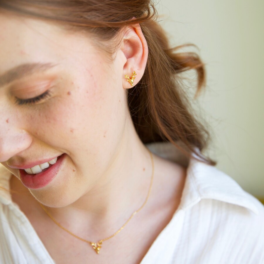 Stag Stud Earrings in Gold | Lisa Angel