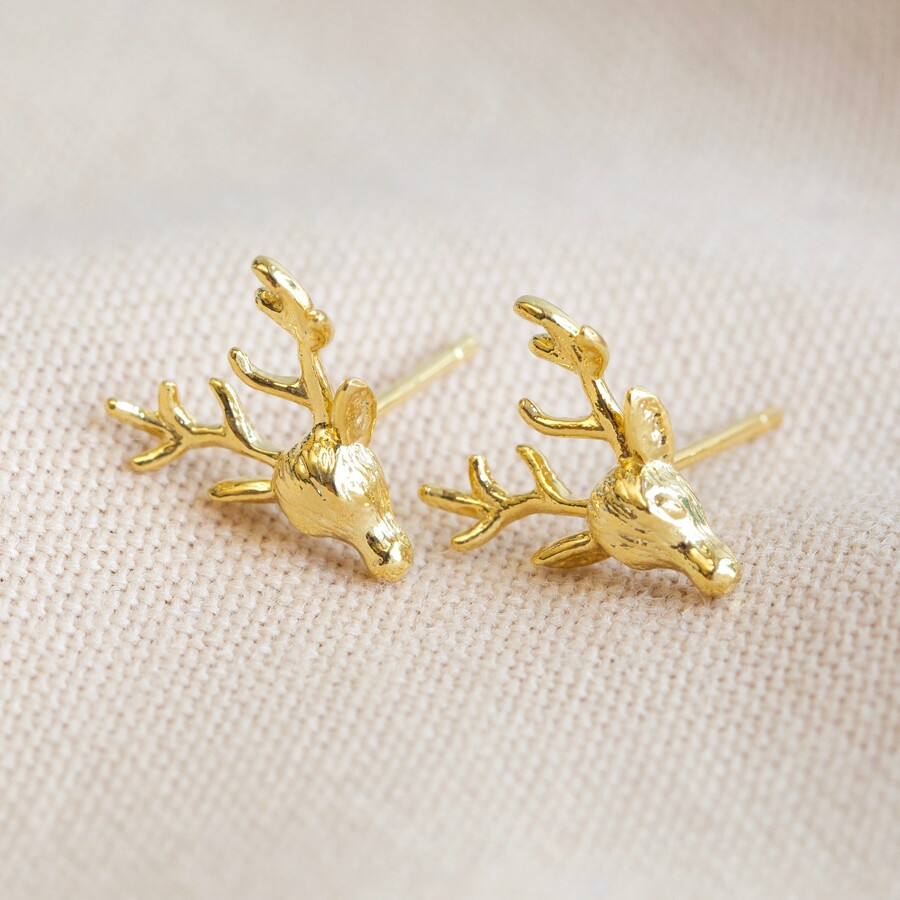 Stag Stud Earrings in Gold | Lisa Angel