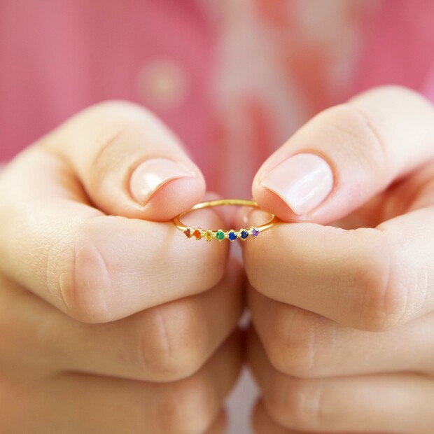 Gold Sterling Silver Rainbow Crystal Band Ring | Lisa Angel