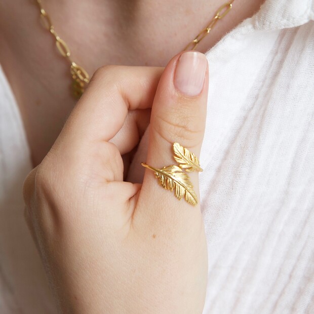 Gold Double Feather Ring | Jewellery | Lisa Angel
