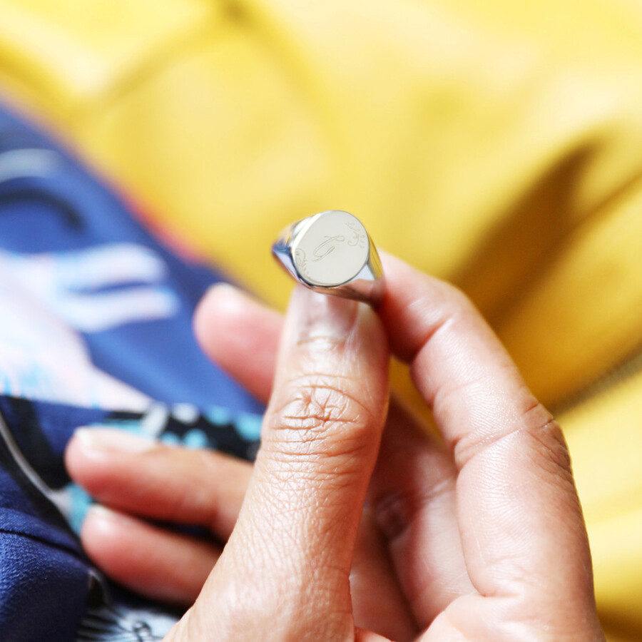 Personalised Initial Stainless Steel Oval Signet Ring | Lisa Angel