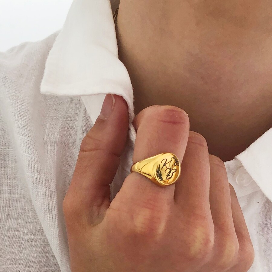 Personalised Initial Stainless Steel Oval Signet Ring | Lisa Angel